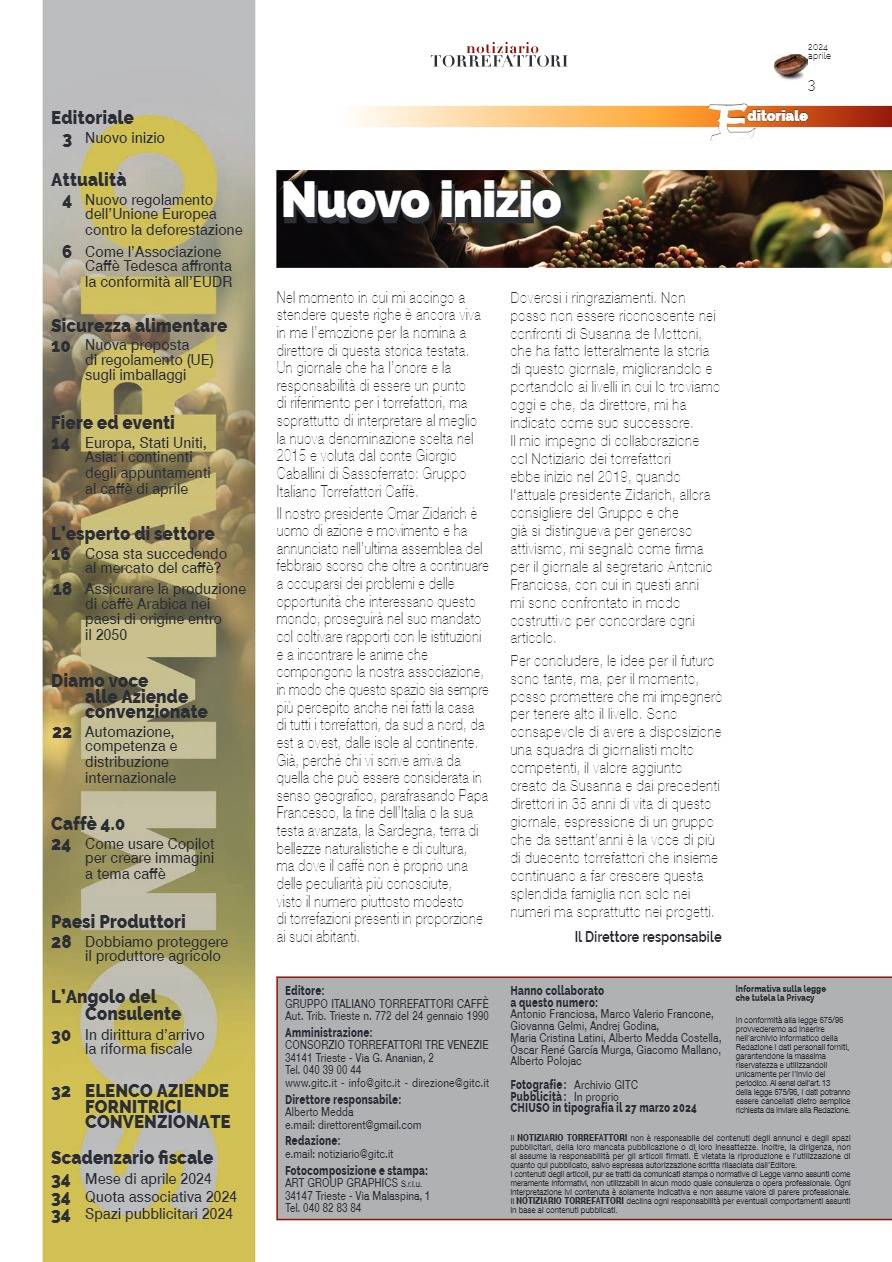 Notiziario Torrefattori Aprile 2024 - Gruppo Italiano Torrefattori Caffè | GITC