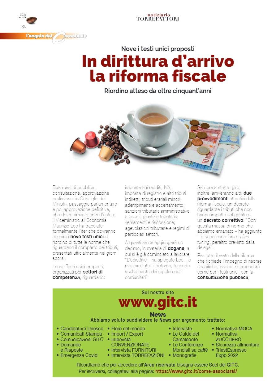 Notiziario Torrefattori Aprile 2024 - Gruppo Italiano Torrefattori Caffè | GITC